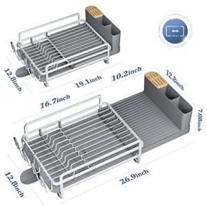 Kitsure Dish Drying Rack, Dish Rack with Drainboard Set for Dish Sets &Dish Rack for Counter, Multifunctional Dish Strainer for Kitchen Counter with Drainage,Extendable Tray, Cup Holder & Cutlery Box