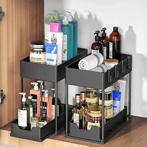 Double Sliding Cabinet Organizer,Easy Access Slide Out Under Sink Organizer and Storage,2 Tier Under Cabinet Drawer Baskets Organizers for Bathroom Kitchen