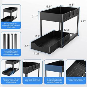 Double Sliding Cabinet Organizer,Easy Access Slide Out Under Sink Organizer and Storage,2 Tier Under Cabinet Drawer Baskets Organizers for Bathroom Kitchen