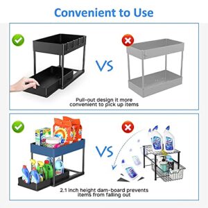 Double Sliding Cabinet Organizer,Easy Access Slide Out Under Sink Organizer and Storage,2 Tier Under Cabinet Drawer Baskets Organizers for Bathroom Kitchen