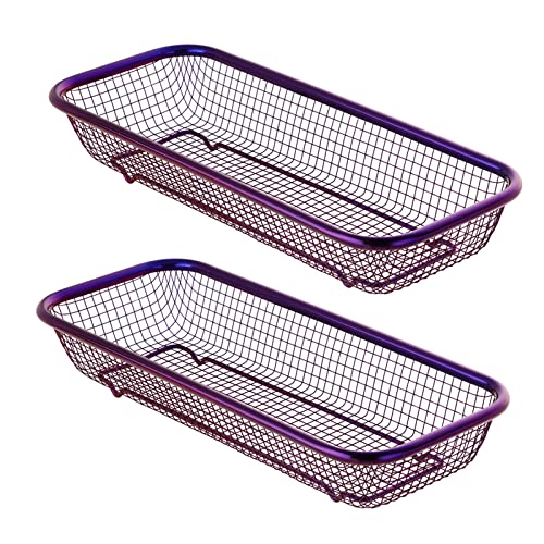 Kitchen Drawer Organizer,TUPMFG Stainless Steel Storage Basket for Silverware,Kitchen Utensil,Cutlery Tray Set Of 2, Purple