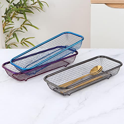 Kitchen Drawer Organizer,TUPMFG Stainless Steel Storage Basket for Silverware,Kitchen Utensil,Cutlery Tray Set Of 2, Purple