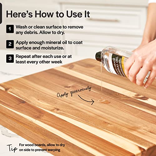 Thirteen Chefs Mineral Oil - 12oz Food Grade Conditioner for Wood Cutting Board, Countertop & Butcher Block, Lubricant for Knife or Meat Grinder - Safe USP Finish on Bamboo, Marble, Soapstone