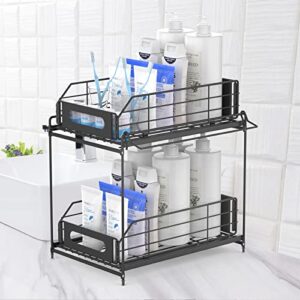 Newfun Under Sink Organizer, 2 Tier Slide Out Sink Shelf Cabinet Storage Shelves, Pull Out Cabinet Organizer for Under Kitchen Bathroom Sink Organizers and Storage