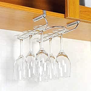 Wine Glass Rack- Stemware Holder Wine Champagne Glass Holder 2 Slots Adjustable Wine Glass Rack, Useful Under Cabinet Stemware Rack Hold up to 6 to 8 Wine Glasses