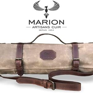 Lynx Soul MARION - LE VOYAGEUR - Waxed Canvas with Genuine Calf Top Grain Leather - Handcrafted Professional Chef's Knife Storage Roll Bag - 8 Pockets - (Sand)