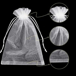 100PCS Premium Sheer Organza Bags, White Wedding Favor Bags with Drawstring, 4x6 inches Jewelry Gift Bags for Party, Jewelry, Festival, Makeup Organza Favor Bags,net gift bags,drawstring goody bags