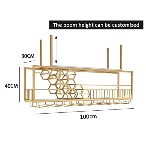 European Style Iron Hanging Wine Glass Rack Wine Rack Ceiling Decoration Shelf Bar Accessories Glassware Rack Holder Glass Display Cabinets 100cm,Gold,120 * 30 * 40