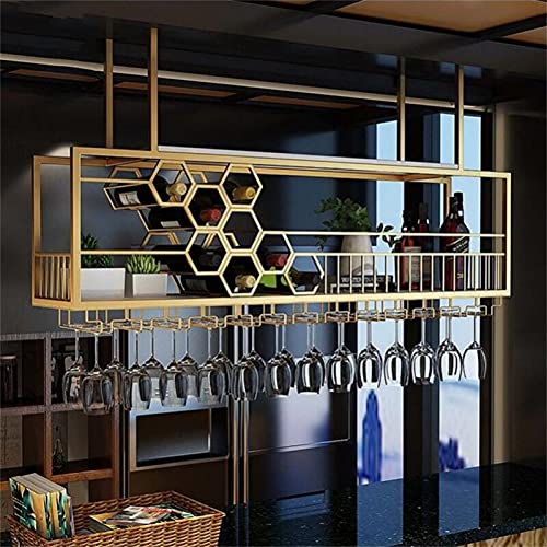 European Style Iron Hanging Wine Glass Rack Wine Rack Ceiling Decoration Shelf Bar Accessories Glassware Rack Holder Glass Display Cabinets 100cm,Gold,120 * 30 * 40