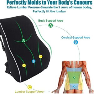 Lumbar Support Pillow for Office Chair Back Support Pillow for Car, Computer, Gaming Chair, Recliner Memory Foam Back Cushion for Back Pain Relief Improve Posture, Mesh Cover Double Adjustable Straps