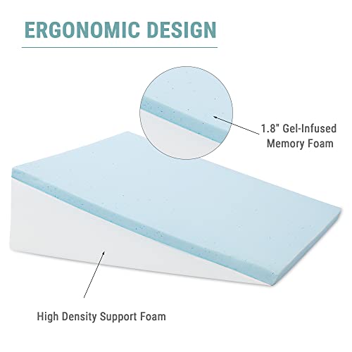 Bed Wedge Pillow with Memory Foam Top for Sleeping, 8 Inch Elevated Support Triangle Pillow for Reading and Rest, Bed Pillow for Legs and Back Support with Washable Cover