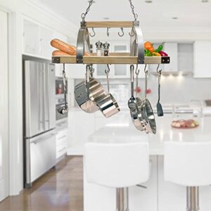 Elegant Designs PR1001-WOD 2 Light Kitchen Wood Pot Rack with Downlights, Wood with Brushed Nickel Accents