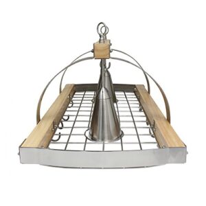 Elegant Designs PR1001-WOD 2 Light Kitchen Wood Pot Rack with Downlights, Wood with Brushed Nickel Accents