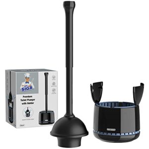 mr.siga toilet plunger with holder, heavy duty toilet plunger and holder combo for bathroom cleaning, black