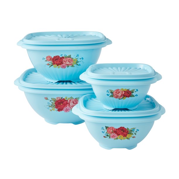 Pioneer Woman 8 Piece Food Storage Bowl Set - Sweet Rose Blue