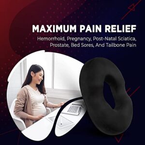 Donut Pillow Seat Cushion Orthopedic Design| Tailbone & Coccyx Memory Foam Pillow | Relieve Pain and Pressure for Hemorrhoid, Pregnancy Post Natal, Surgery, Sciatica (Black)