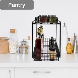 Under Sink Organizer, Sliding Cabinet Wire Basket Organizer, Higher 2 Tier Under Bathroom Storage Drawer, Multi-purpose Storage Shelf for Bathroom Kitchen Pantry