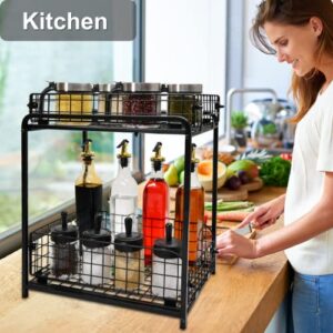 Under Sink Organizer, Sliding Cabinet Wire Basket Organizer, Higher 2 Tier Under Bathroom Storage Drawer, Multi-purpose Storage Shelf for Bathroom Kitchen Pantry