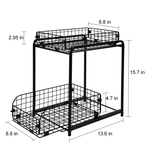 Under Sink Organizer, Sliding Cabinet Wire Basket Organizer, Higher 2 Tier Under Bathroom Storage Drawer, Multi-purpose Storage Shelf for Bathroom Kitchen Pantry