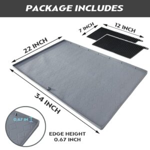 Under Sink Mat, 34" x 22" Under Sink Drip Trays for Kitchen Waterproof, Silicone Under Kitchen Sink Mats with Unique Drain Hole, Under Sink Liner for Kitchen Bathroom (Gray)