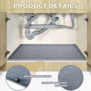 Under Sink Mat, 34" x 22" Under Sink Drip Trays for Kitchen Waterproof, Silicone Under Kitchen Sink Mats with Unique Drain Hole, Under Sink Liner for Kitchen Bathroom (Gray)