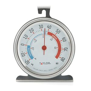 taylor precision products 5924 large dial kitchen refrigerator and freezer kitchen thermometer, 3 inch dial,silver