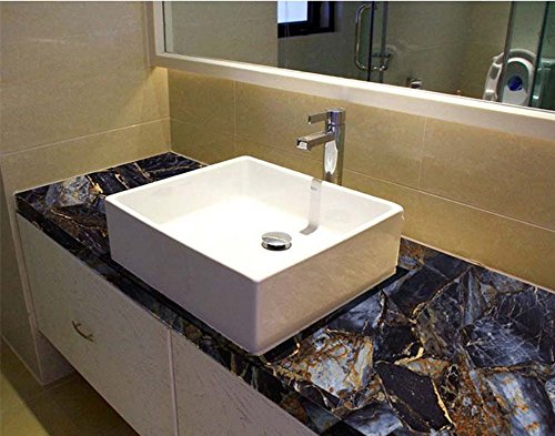 UPREDO Blue Stone Marble Granite Look Effect Countertops Gloss Vinyl Film 12inch by 79inch (Blue Stone)