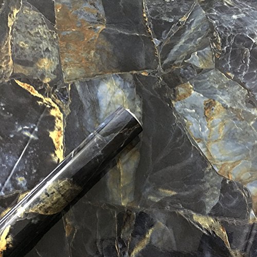 UPREDO Blue Stone Marble Granite Look Effect Countertops Gloss Vinyl Film 12inch by 79inch (Blue Stone)