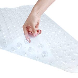 yinenn bath tub shower safety mat 40 x 16 inch non-slip and extra large, bathtub mat with suction cups, machine washable bathroom mats with drain holes, clear