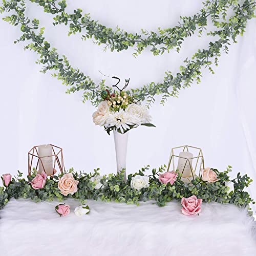 DearHouse Faux Eucalyptus Garland Plant, 2 Pack Artificial Vines Hanging Eucalyptus Leaves Greenery Garland for Wedding Backdrop Arch Wall Decor, 6 Feet/pcs UV Protected Indoor Outdoor