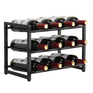 honiter 12 bottle wine rack countertop, storage wine rack freestanding floor, display storage wine rack, industrial metal wine shelf organizer for cabinet tabletop bar cellar, black