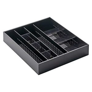 yamazaki home expandable cutlery kitchen angled utensils storage multi-compartment silverware organizer drawer insert tray, plastic, adjustable, expandable, no assembly req.