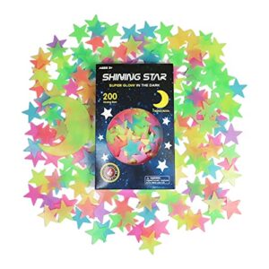 glow in the dark stars stickers for ceiling, adhesive 200pcs 3d glowing stars and moon for kids bedroom,luminous stars stickers create a realistic starry sky,room decor,wall stickers