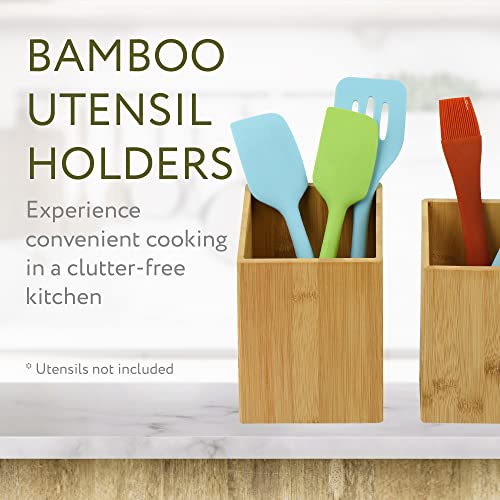 [2 Sizes] Deep Bamboo Cutlery Organizer for Clutter-Free Kitchen – Stylish Kitchen Utensil Organizer for Elegant Display – Sturdy Silverware Holder for Easy Accessibility – Countertop Cutlery Holder