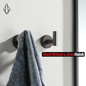 JQK Bathroom Towel Hook, Black Walnut Grey Coat Robe Clothes Hook for Bathroom Kitchen Garage Wall Mounted (2 Pack), 304 Stainless Steel 0.8mm Thicken, TH100-HT-P2