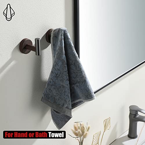 JQK Bathroom Towel Hook, Black Walnut Grey Coat Robe Clothes Hook for Bathroom Kitchen Garage Wall Mounted (2 Pack), 304 Stainless Steel 0.8mm Thicken, TH100-HT-P2