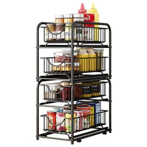 aiyaka under sink storage 2 tier stackable sliding basket organizer drawer for kitchen and bathroom/cabinet drawers,2-piece,black