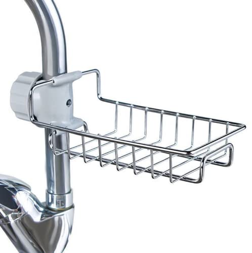 Faucet Storage Rack Sponge Holder, Stainless Sink Caddy Organizer for Kitchen & Bathroom Accessories, Hanging Storage Rack, Soap Dish Brush Drainer Rack