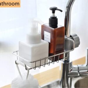 Faucet Storage Rack Sponge Holder, Stainless Sink Caddy Organizer for Kitchen & Bathroom Accessories, Hanging Storage Rack, Soap Dish Brush Drainer Rack