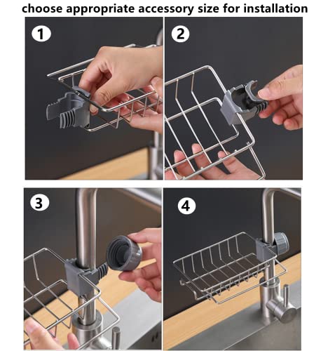 Faucet Storage Rack Sponge Holder, Stainless Sink Caddy Organizer for Kitchen & Bathroom Accessories, Hanging Storage Rack, Soap Dish Brush Drainer Rack