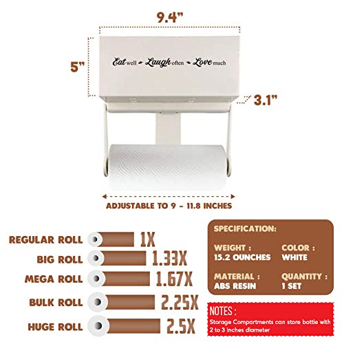 Magnetic Paper Towel Holder for Refrigerator with Storage Shelf, Kitchen Organizer Rack Fit Regular to Huge Paper Towel Roll with 4.4 lbs Capacity, Mounts Securely on Fridge and Metal Surfaces