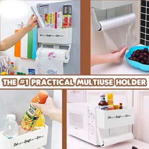 Magnetic Paper Towel Holder for Refrigerator with Storage Shelf, Kitchen Organizer Rack Fit Regular to Huge Paper Towel Roll with 4.4 lbs Capacity, Mounts Securely on Fridge and Metal Surfaces