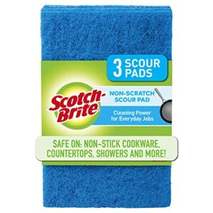 scotch-brite non-scratch scour pads, scouring pads for kitchen and dish cleaning, 3 pads