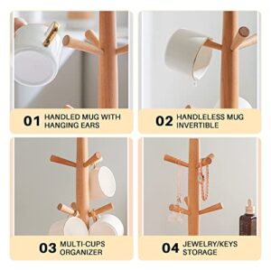 Bamboo Coffee Mug Holder Coffee Tea Cup Organizer Hanger Holder,Coffee Cup Holders Bamboo Mug Rack Tea Cup Accessory Kitchen Organizer (Single Cup Holder)