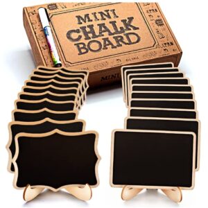 mini chalkboard signs, 20 pack framed small chalkboard labels with easel stand, wooden blackboard for table numbers, food signs, wedding signs, message board, place cards and event decorations