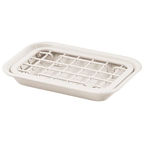 mDesign Metal 2-Piece Soap Dish Tray with Drainage Grid and Holder for Kitchen Sink Countertops to Store Soap, Sponges, Scrubbers - Rust Resistant - 2 Pack - Cream/Beige