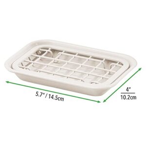 mDesign Metal 2-Piece Soap Dish Tray with Drainage Grid and Holder for Kitchen Sink Countertops to Store Soap, Sponges, Scrubbers - Rust Resistant - 2 Pack - Cream/Beige