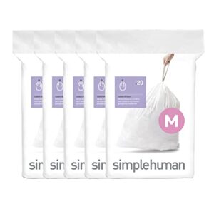 simplehuman code m custom fit drawstring trash bags in dispenser packs, 100 count, 45 liter / 11.9 gallon, white