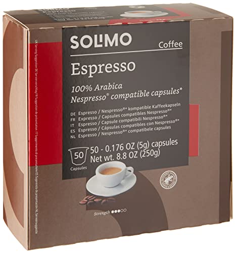 Amazon Brand - Solimo Espresso Capsules 50 CT, Compatible with Nespresso Original Brewers