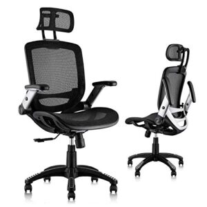 gabrylly ergonomic mesh office chair, high back desk chair – adjustable headrest with flip-up arms, tilt function, lumbar support and pu wheels, swivel computer task chair